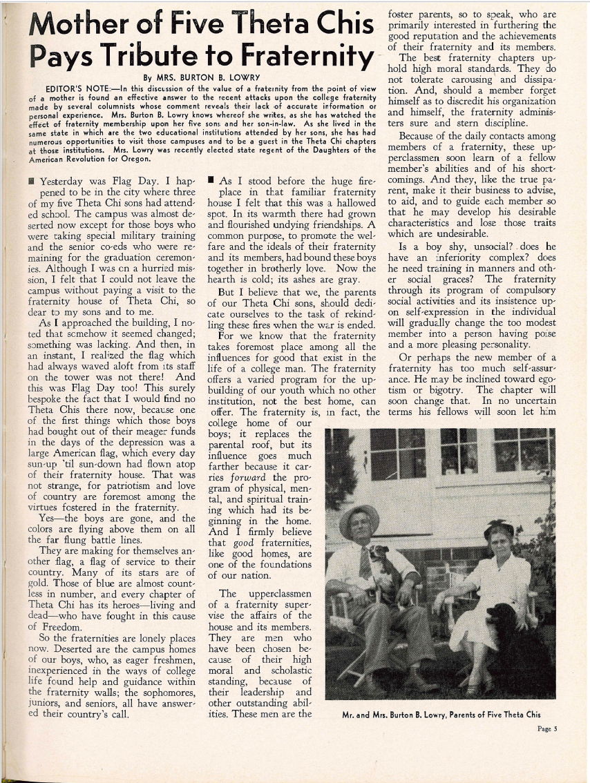 From The Archives - Flag Day 1944: Mother of Five Theta Chis Pays ...